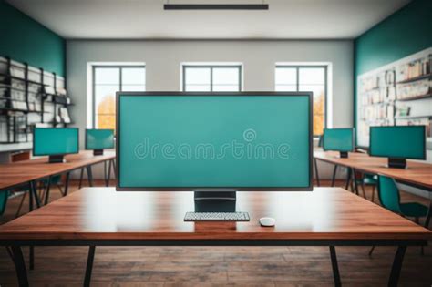 Classroom Tech Mockup Of Computer Monitor Enhancing Modern Educational Environment Stock