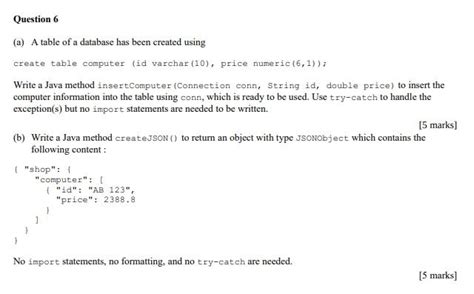 Solved Question A A Table Of A Database Has Been Created Chegg Com