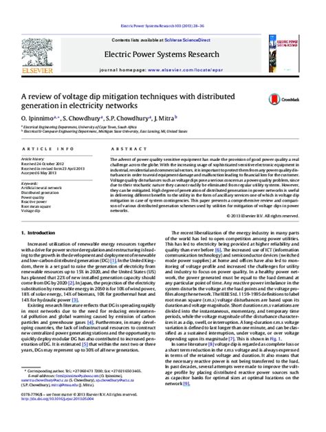 Pdf A Review Of Voltage Dip Mitigation Techniques With Distributed