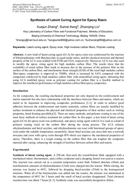 Synthesis Of Latent Curing Agent For Epoxy Resin Scientific Net