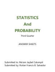 Statistics Probability Q Answer Sheet Pdf STATISTICS And PROBABILITY Third Quarter