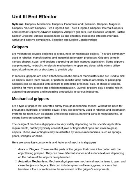 Unit Iii End Effector Pdf Robotics Actuator