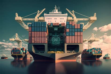 Autonomous Cargo Ship Docking At Port With Containers Being Unloaded