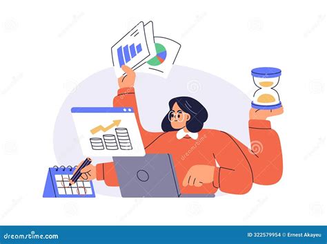 Multitasking Time Management Productivity Concept Busy Business Woman Project Manager At