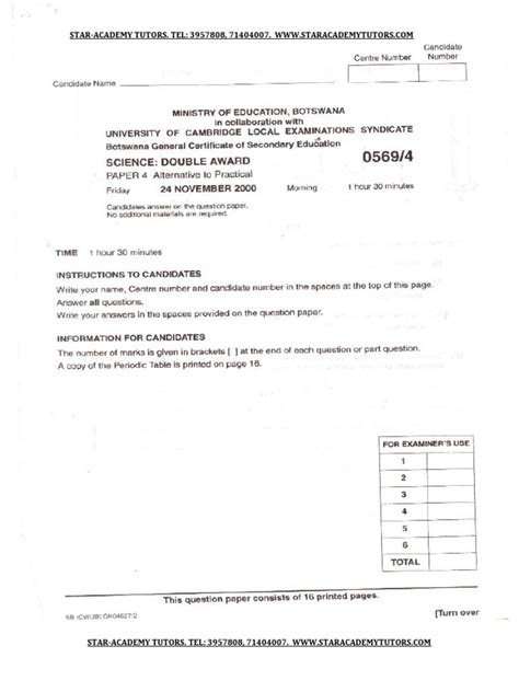 Bgcse Science Double Award Paper 4 2000 Pdf