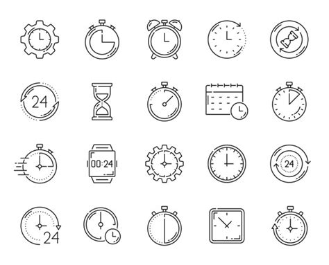 Timer Clock Stopwatch And Calendar Outline Icons Vector Image