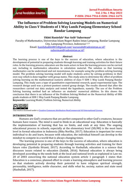 Pdf The Influence Of Problem Solving Learning Models On Numerical