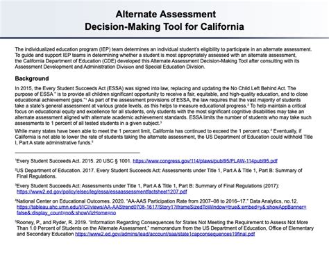 Alternate Assessment Decision Making Tool For California Chapman