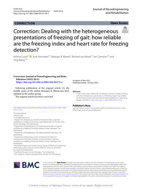 PDF Correction Dealing With The Heterogeneous Presentations Of Freezing Of Gait How Reliable