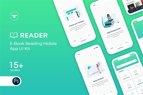 电子书小说阅读APP应用UI设计套件 E Book Mobile App UI Kit 图库素材网