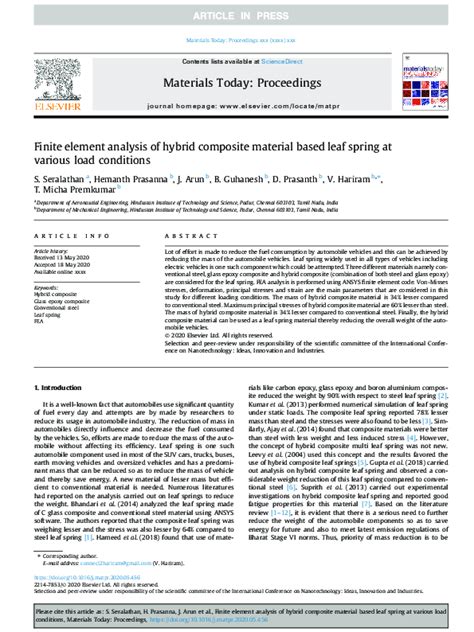 Pdf Finite Element Analysis Of Hybrid Composite Material Based Leaf Spring At Various Load