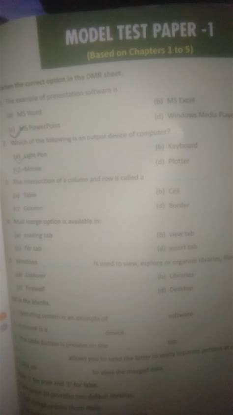 Model Test Paper 1 Based On Chapters 1 To 5 Mark The Correct Option I