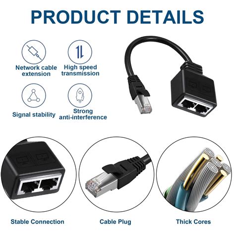 Rj45 Ethernet Cable Splitter Network Adapter Ethernet Splitter 1 To 2 Male To 2 Female Lan