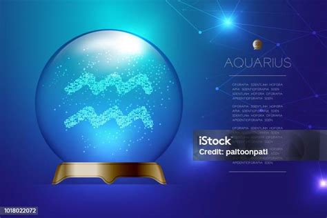 물병자리 조디악 로그인 매직 유리 공 포춘 텔러 컨셉 디자인 그림 복사 공간 벡터 Eps 10 블루 그라데이션 배경 결정체에 대한 스톡 벡터 아트 및 기타 이미지 Istock