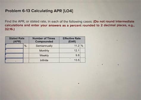 Solved Find The APR Or Stated Rate In Each Of The Chegg Com