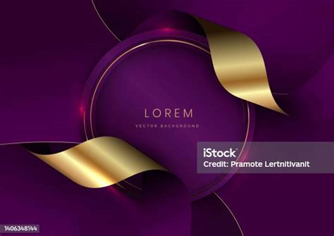 조명 효과가있는 보라색 배경에 추상 3d 곡선 바이올렛과 골드 리본이 텍스트를위한 공간을 복사합니다 럭셔리 디자인 스타일 0명에 대한 스톡 벡터 아트 및 기타 이미지