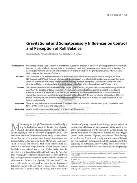 Pdf Gravitational And Somatosensory Influences On Control And