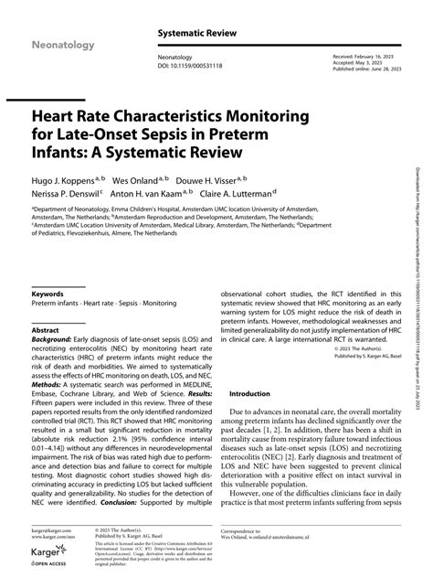 Pdf Heart Rate Characteristics Monitoring For Late Onset Sepsis In