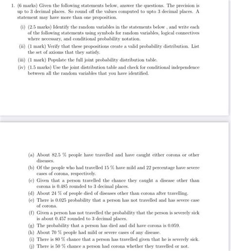 Solved Marks Given The Following Statements Below Chegg