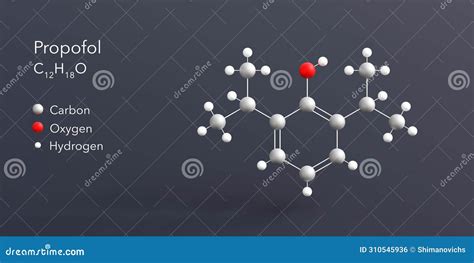 Propofol Molecule 3d Rendering Flat Molecular Structure With Chemical Formula And Atoms Color