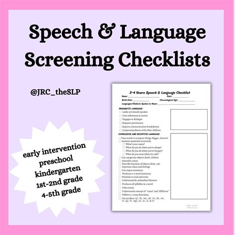 Speech And Language Screening Checklists Slp Screeners Speech Therapist Speech Pathology Early