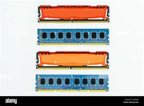 Various Ddr And Ddr Ram Memory Modules Of Various Colors On Plain White Background Stock Photo