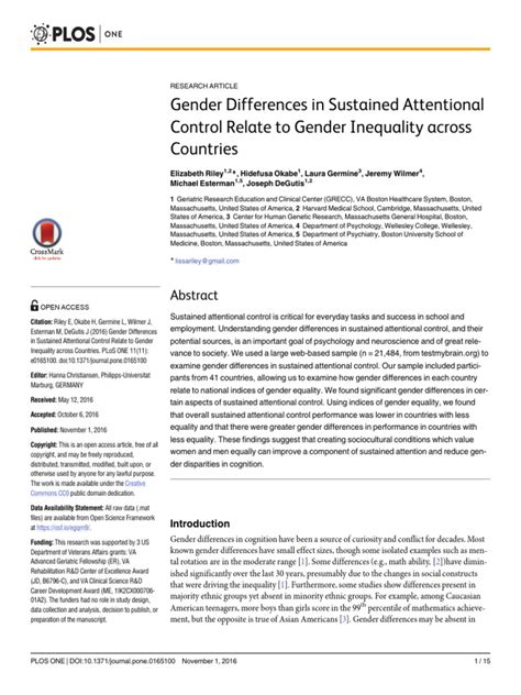 Riley 2016 Gender Differences Sustained Attentional Pdf Mental