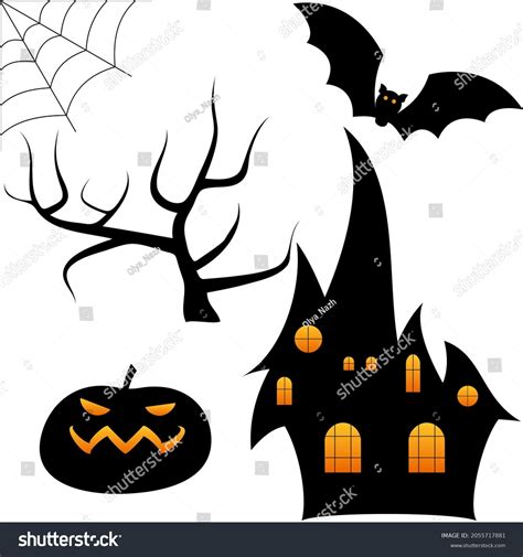 해피 할로윈 세트 블랙 실루엣 캐슬트리 스톡 일러스트 2055717881 Shutterstock