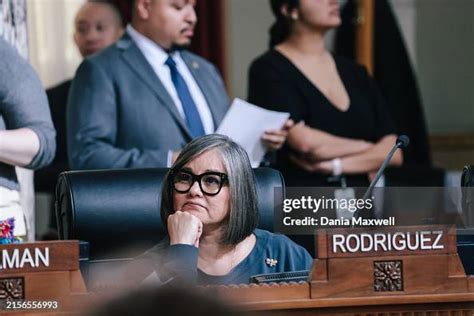 Councilmember Monica Rodriguez Sits During A City Council Meeting