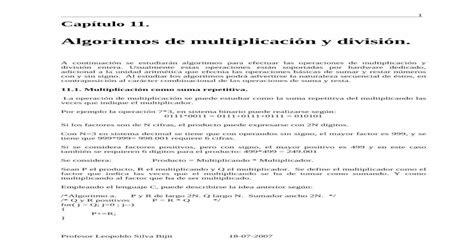 Algoritmos De Multiplicación Y División Lsb Elo311 Clases C11 Pdf · Las Sumas Posteriores Y
