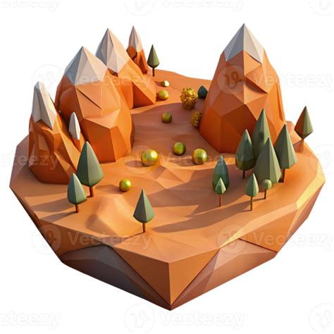 Serene Vintage Low Poly Virtual Landscape Orange Hues Cutout Genuine 58040846 Png