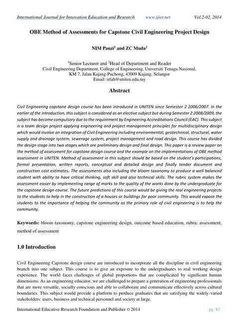 Pdf Obe Method Of Assessments For Capstone Civil Engineering Project Design