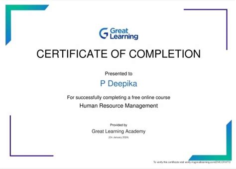 P Deepika On Linkedin I Have Successfully Completed My Human Resource Management Course