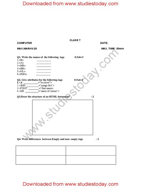 Cbse Class 7 Computer Science Question Paper Set A 0 Pdf Html