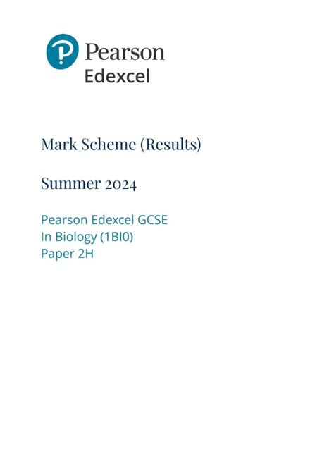 Pearson Edexcel Level 1 Level 2 Gcse 9 1 Biology Paper 2 Higher Tier June 2024 Question Paper