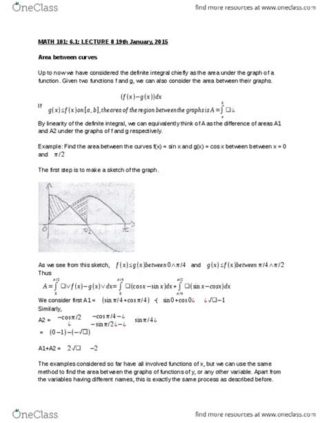 Math 101 Lecture 9 Areas And Volumes Oneclass