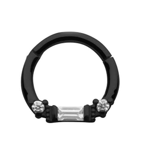 Black Pvd Round And Baguette Cz Beaded Hinged Segment Ring