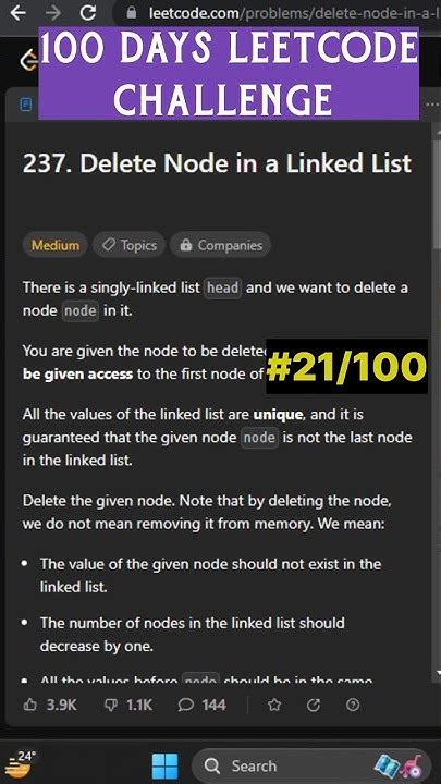 Day 21100 Leetcode Challenge 🚀 237 Delete Node In A Linked List