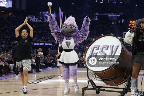 Golden State Valkyries Mascot Violet The Raven Bangs The Drum Before