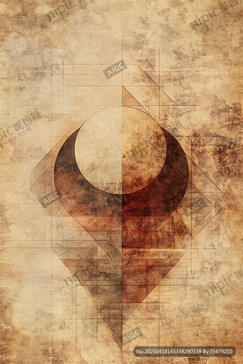 Ai创作图复古 几何 抽象 图案 艺术 线条 图形 纹理 棕褐色 背景 圆形 菱形 对称 元素 设计 昵图网