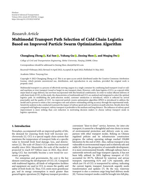 Pdf Multimodal Transport Path Selection Of Cold Chain Logistics Based