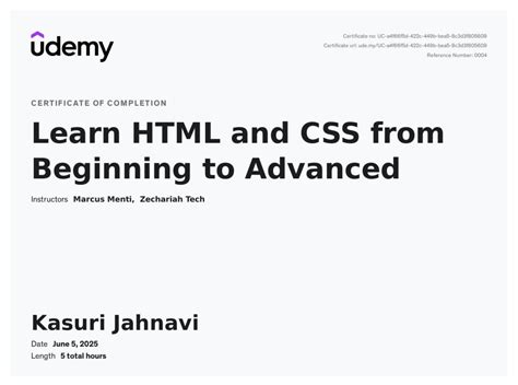 Udemy Course Completion Certificate Jahnavi Kasuri