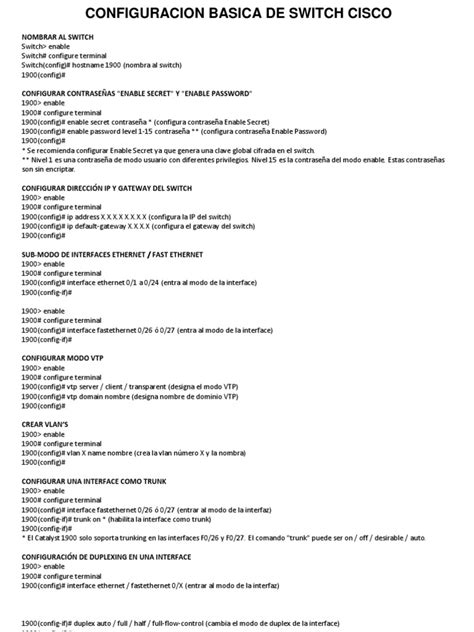 Configuracion Basica De Switch Cisco Pdf Ethernet Arquitectura De Computadores