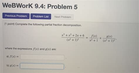 Solved Webwork 94 Problem 4 Previous Problem Problem List
