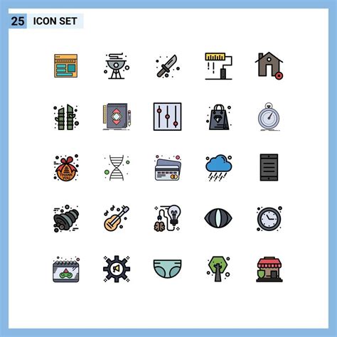 Mobile Interface Filled Line Flat Color Set Of 25 Pictograms Of Design Tool Cook Knife Camping