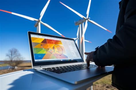 An Engineer Reviews Project And Analyzing Data On A Laptop With Wind