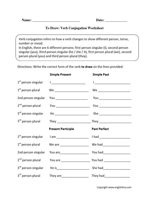 To Draw Verb Conjugation Worksheet Pdf