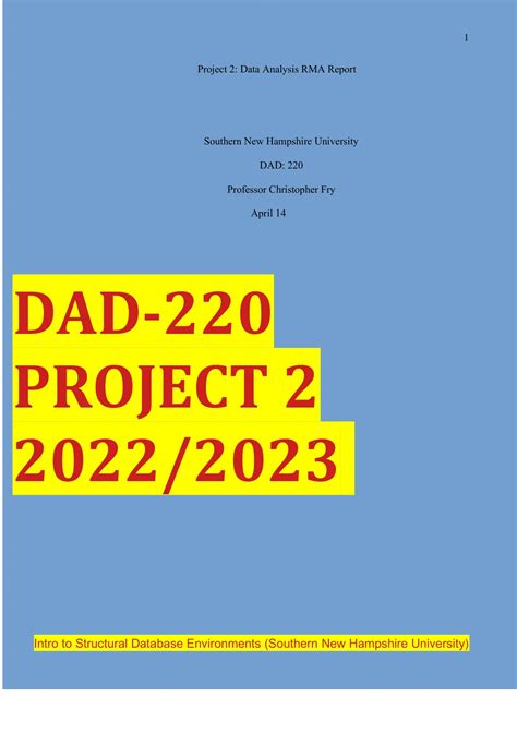 DAD 220 PROJECT 2 2022 2023 Intro To Structural Database Environments Southern New Hampshire