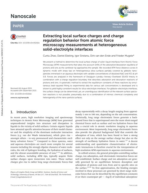 Pdf Extracting Local Surface Charges And Charge Regulation Behavior