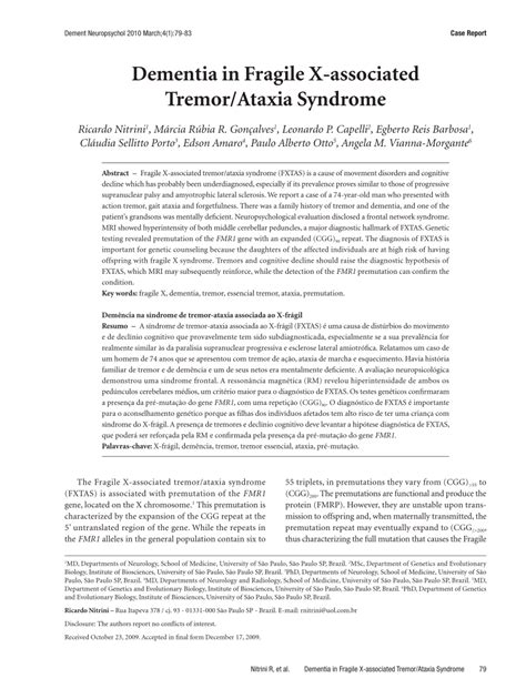 Pdf Dementia In Fragile X Associated Tremor Ataxia Syndrome